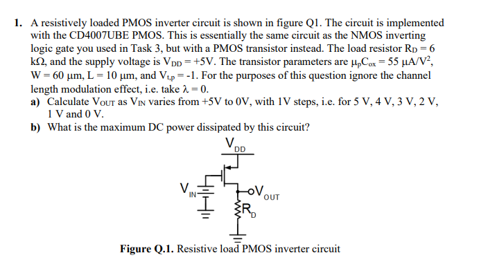Solved A resistively loaded PMOS inverter circuit is shown | Chegg.com