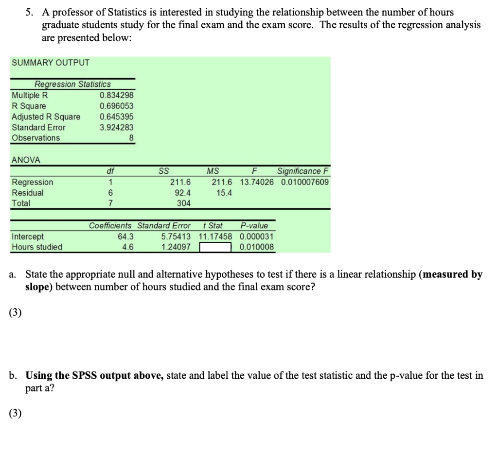 Solved 5. A professor of Statistics is interested in | Chegg.com