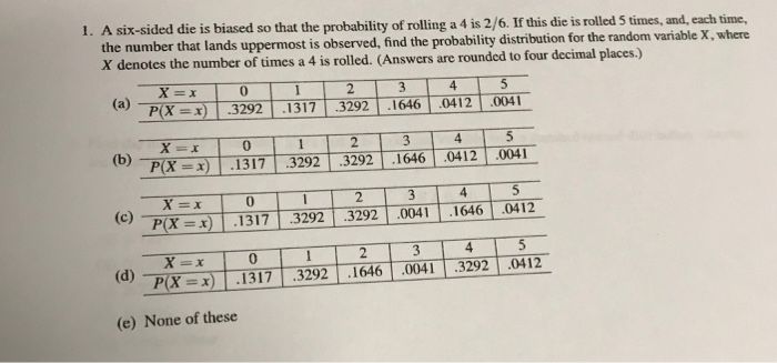 Solved I. A six-sided die is biased so that the probability | Chegg.com