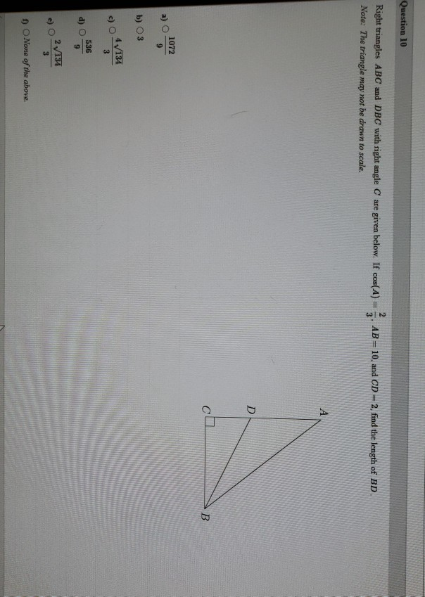 Solved Question 10 Right triangles ABC and DBC with right | Chegg.com