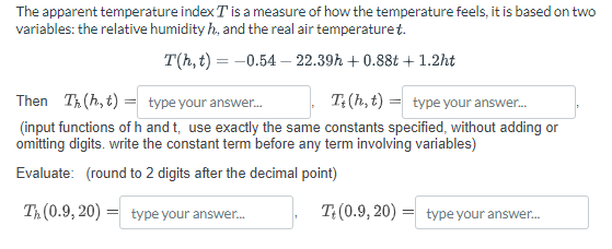 Solved The apparent temperature index T is a measure of how | Chegg.com