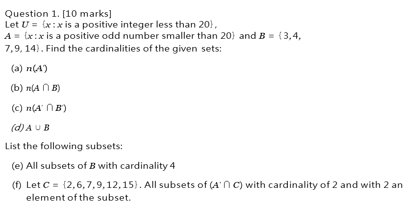 Solved Question 1. [10 marks] Let U = {x:x is a positive | Chegg.com