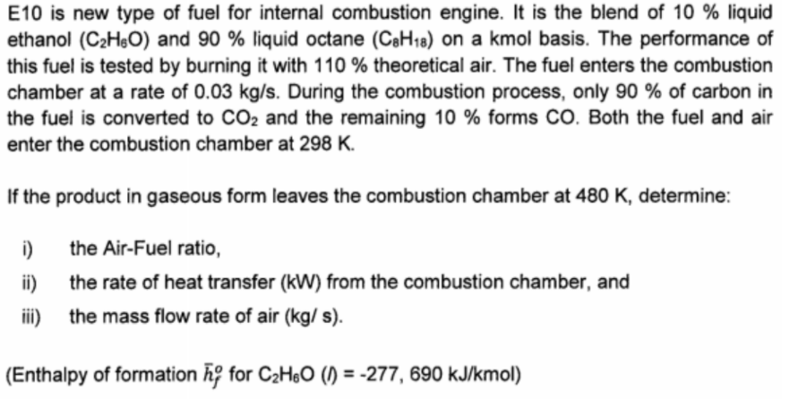 Solved E10 is new type of fuel for internal combustion | Chegg.com