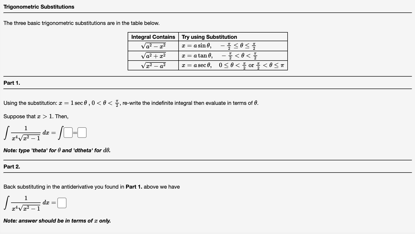 Solved Trigonometric Substitutions The three basic | Chegg.com