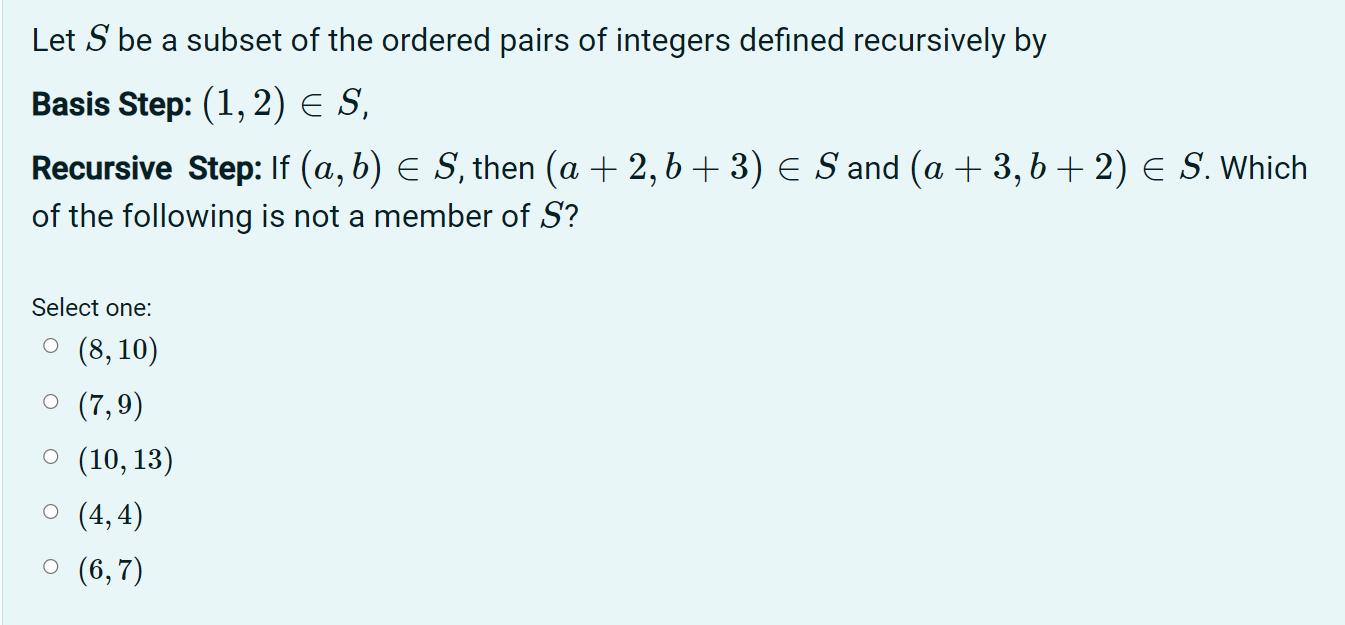 Solved Let S be a subset of the ordered pairs of integers | Chegg.com