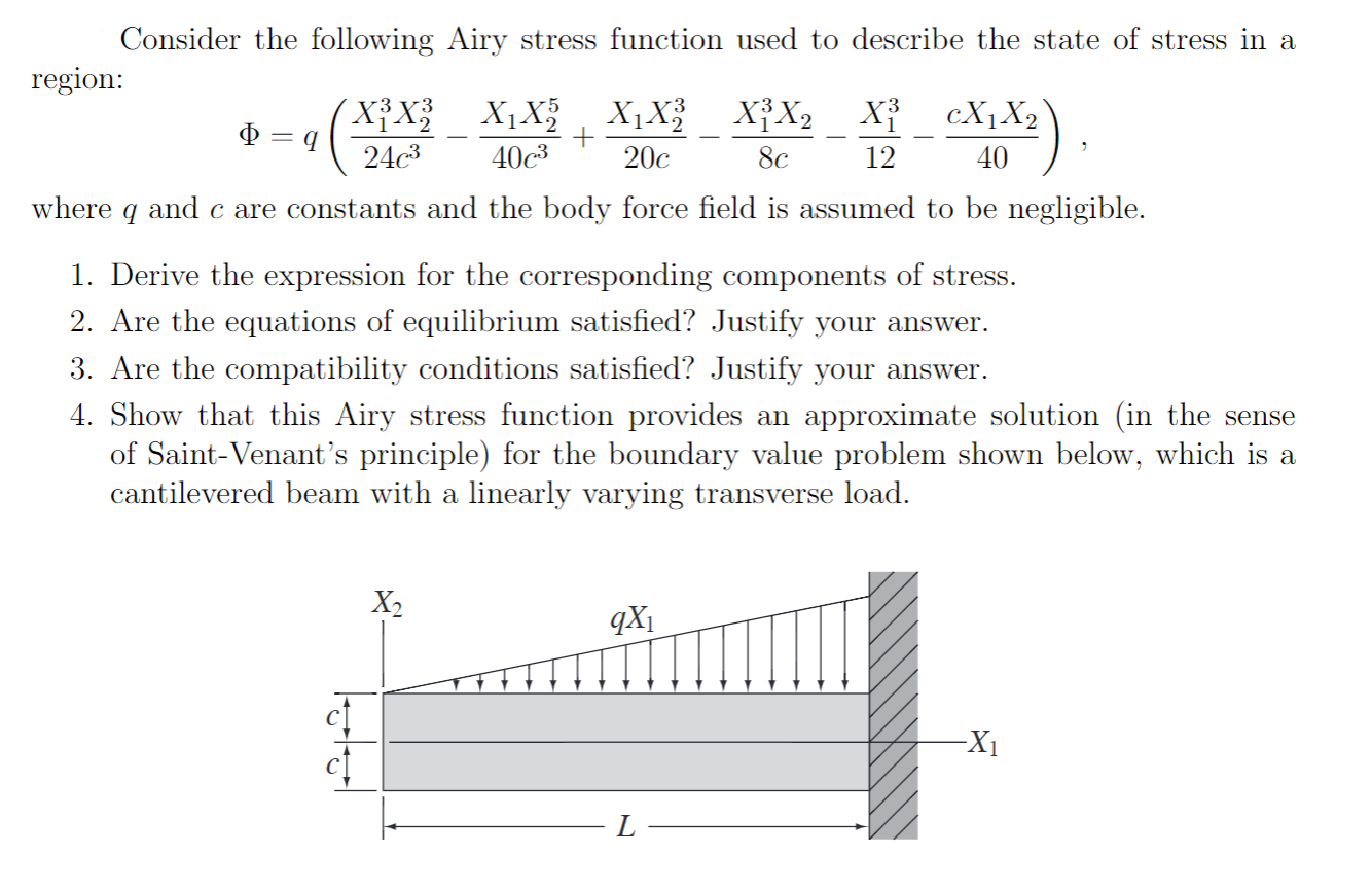 Consider the following Airy stress function used to | Chegg.com