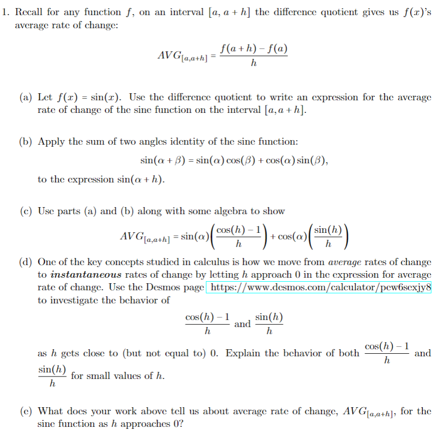 Solved Recall for any function f, on an interval [a,a+h] the | Chegg.com