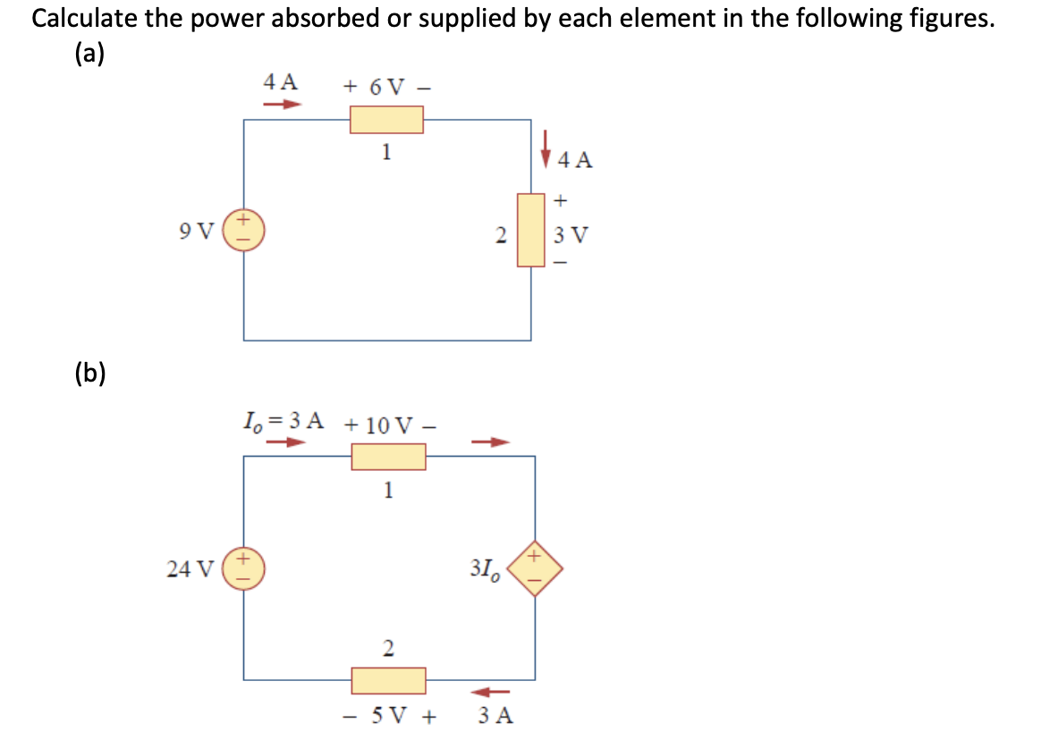 Solved Calculate the power absorbed or supplied by each | Chegg.com