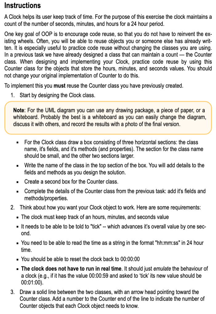 To implement this you must reuse the Counter class | Chegg.com