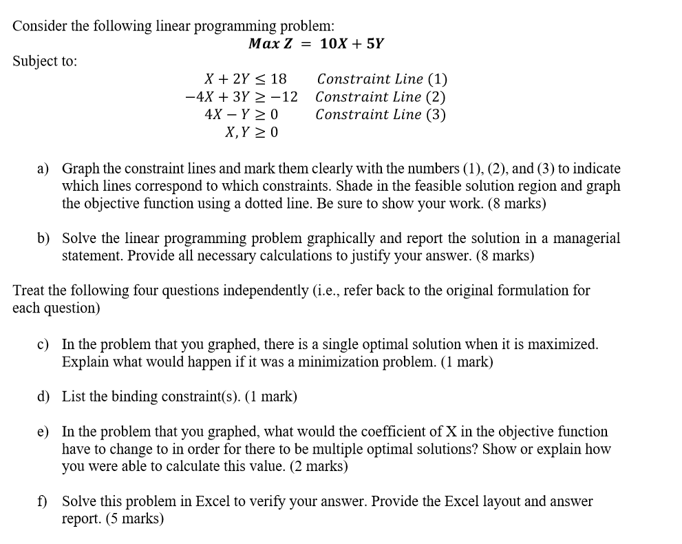 Solved Consider The Following Linear Programming Problem