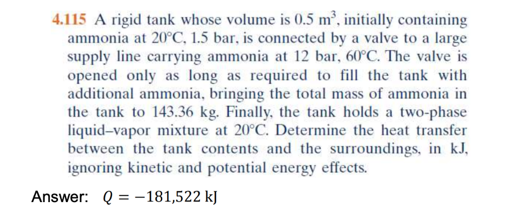 Solved 4.115 A rigid tank whose volume is 0.5 m , initially | Chegg.com