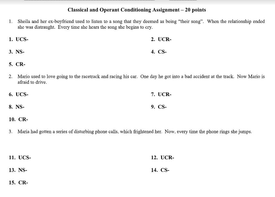 Solved Classical and Operant Conditioning Assignment - 20 | Chegg.com