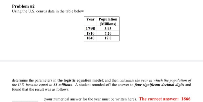 Solved Problem #2 Using the U.S. census data in the table | Chegg.com