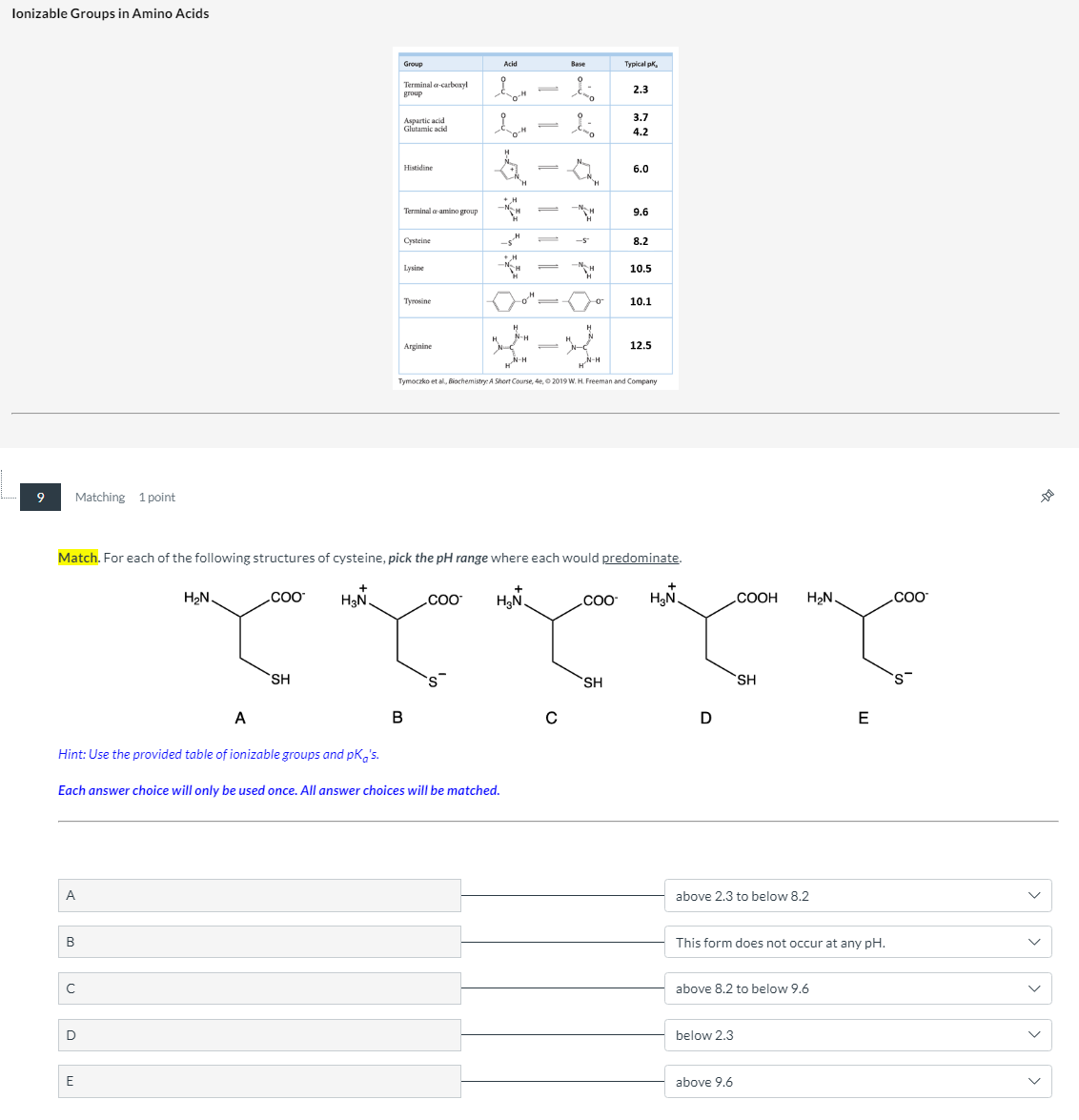 biochemistry question: can you please match correct | Chegg.com
