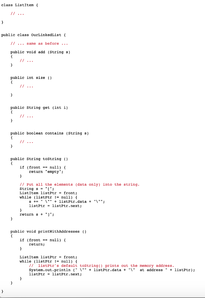 Solved Q9: IN JAVA chegg add tostring() method to ListItem | Chegg.com