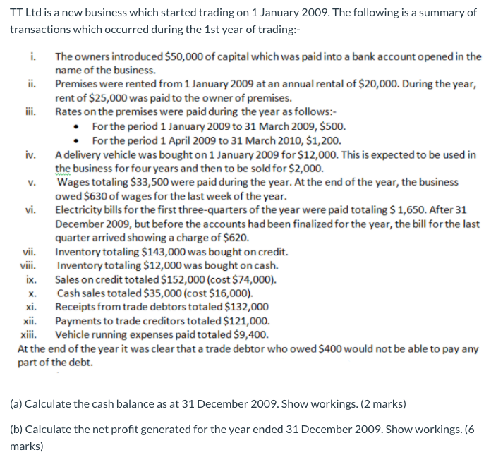Solved TT Ltd is a new business which started trading on 1 | Chegg.com
