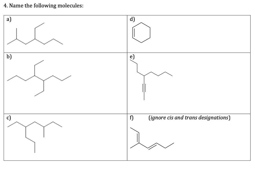 Solved 4. Name the following molecules: | Chegg.com