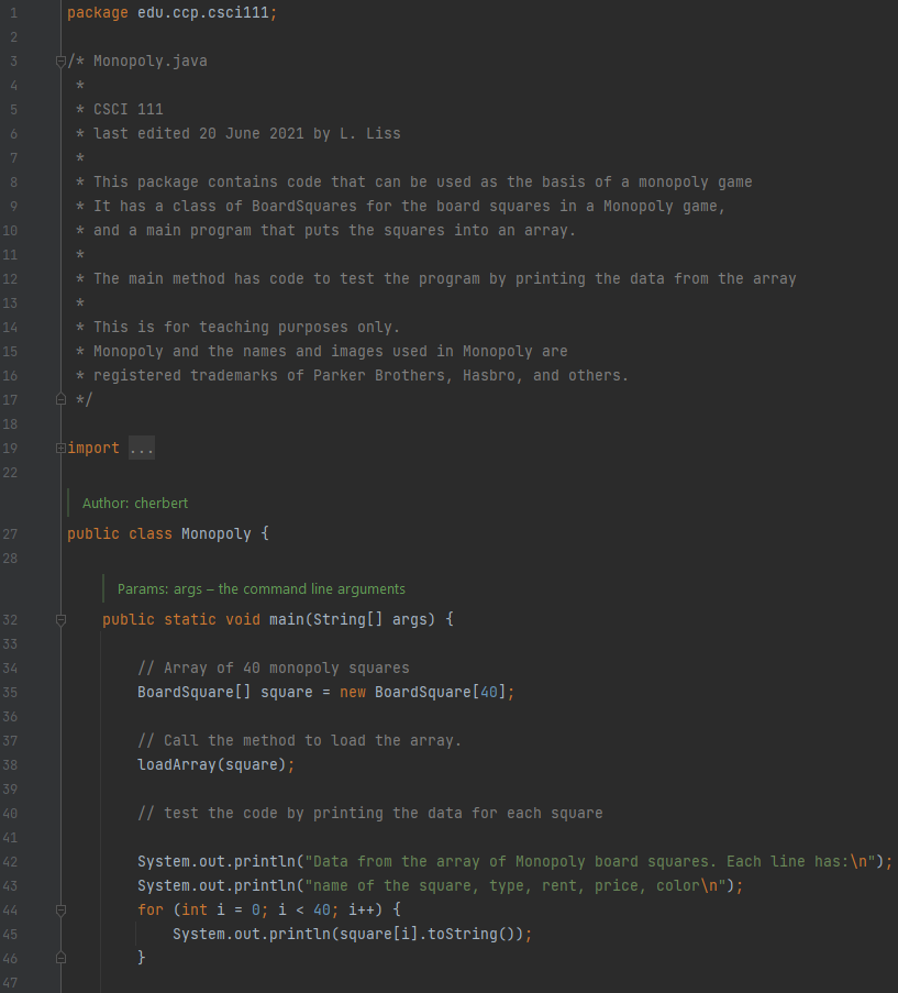 Solved Creating an Additional Class for a Monopoly Game | Chegg.com