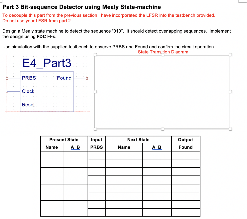 Part 3 Bit-sequence Detector using Mealy | Chegg.com