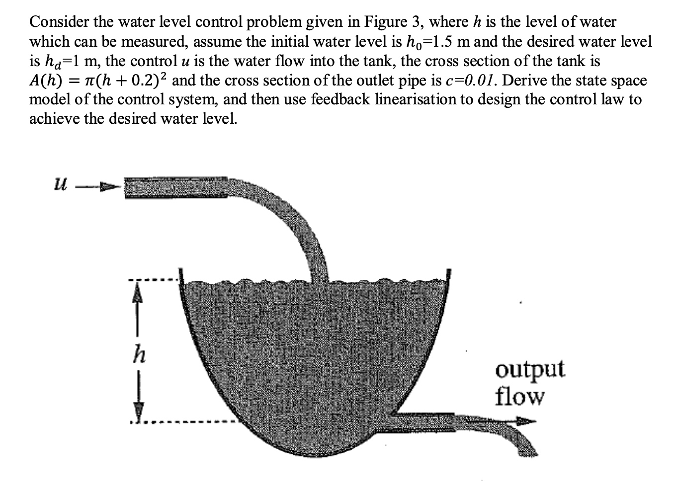 Solved U Consider the water level control problem given in | Chegg.com