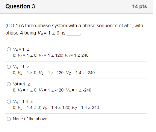Solved (CO 1) A three-phase system with a phase sequence of | Chegg.com