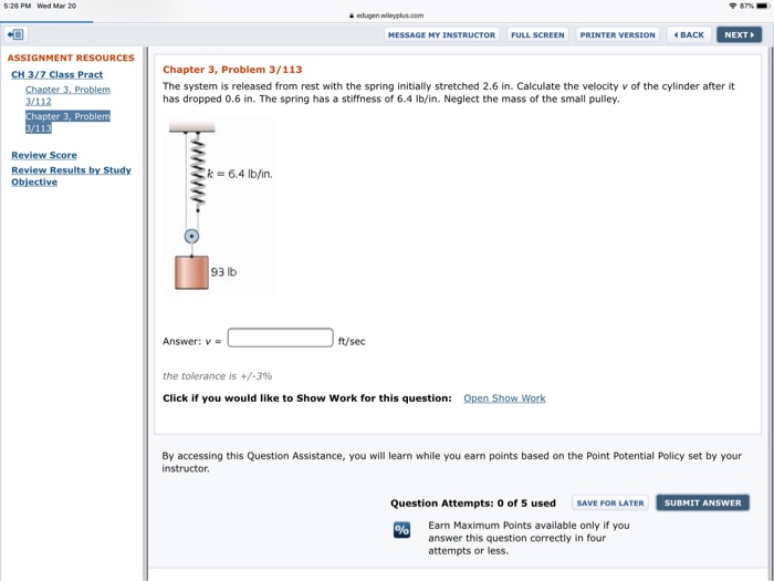 Solved ASSIGNMENT RESOURCES Chapter 3, Problem 3/113 The | Chegg.com