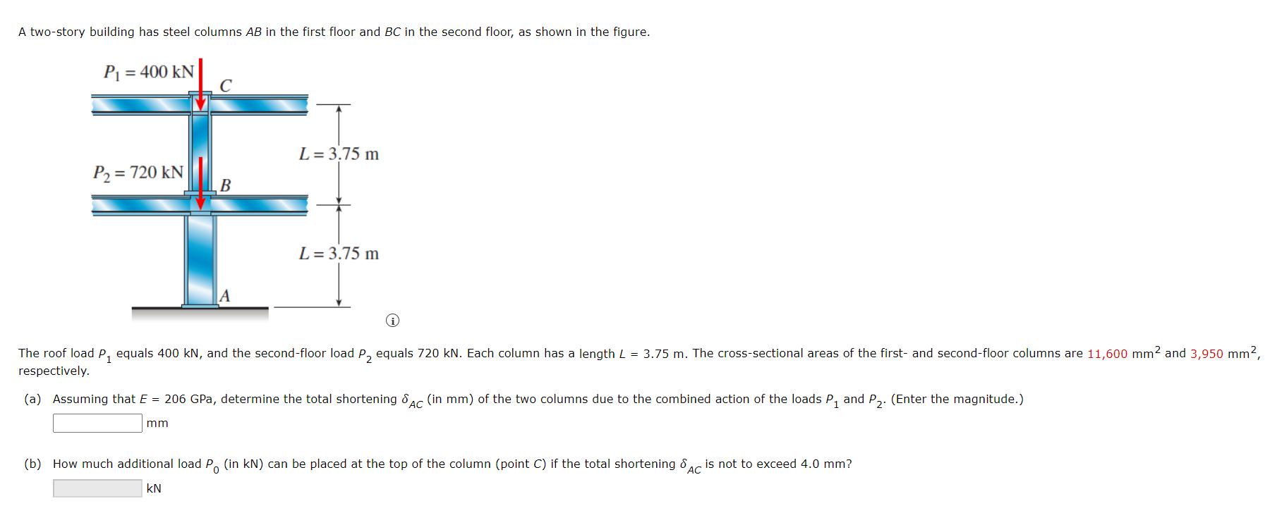 Solved A two-story building has steel columns AB in the | Chegg.com