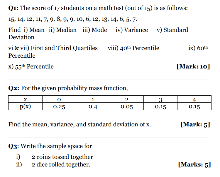 Solved Q1: The score of 17 students on a math test (out of | Chegg.com