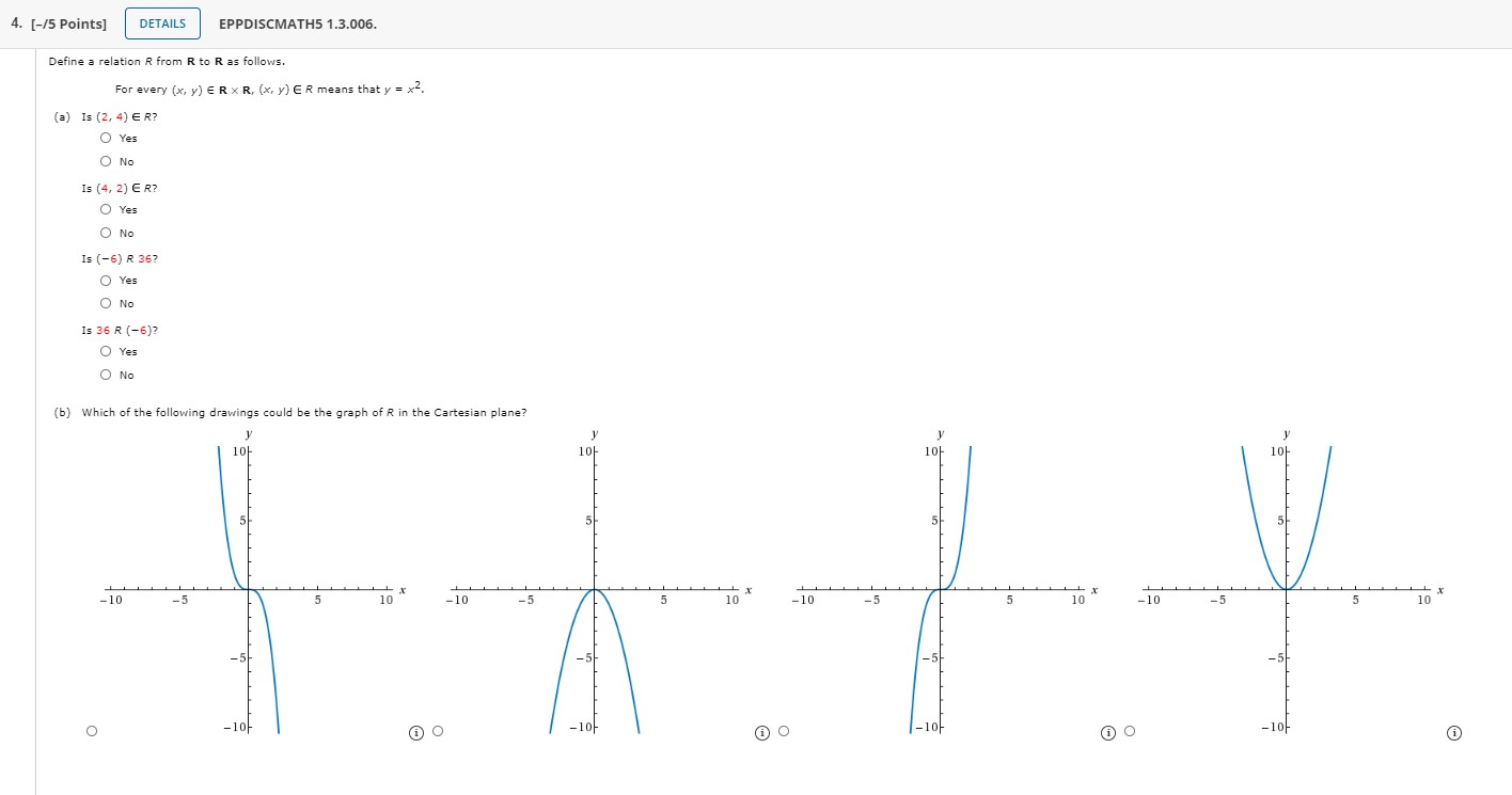 Solved 4. (-/5 Points] DETAILS DETAILS EPPDISCMATH5 1.3.006. | Chegg.com