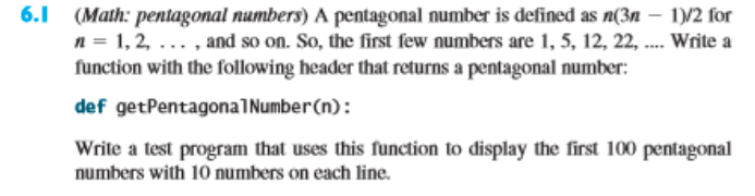 Solved 6.1 (Math: pentagonal numbers) A pentagonal number is | Chegg.com