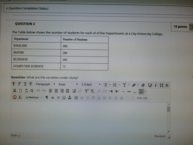 Solved Question Completion Status: QUESTION 2 15 points The | Chegg.com Solved Question Completion Status: QUESTION 2 15 points The | Chegg.com