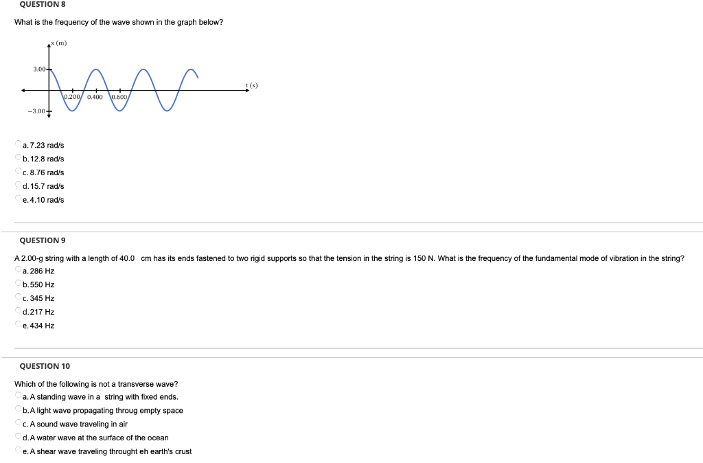 Solved QUESTIONS What is the frequency of the wave shown in | Chegg.com