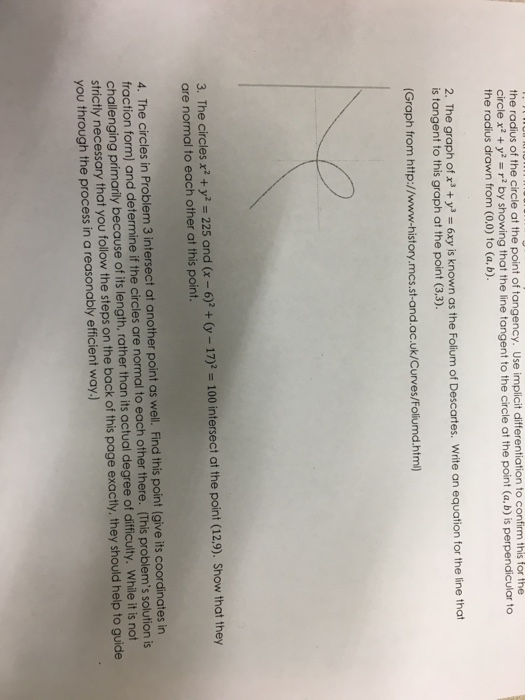 Solved the radius of the circle at the point of tangency. | Chegg.com