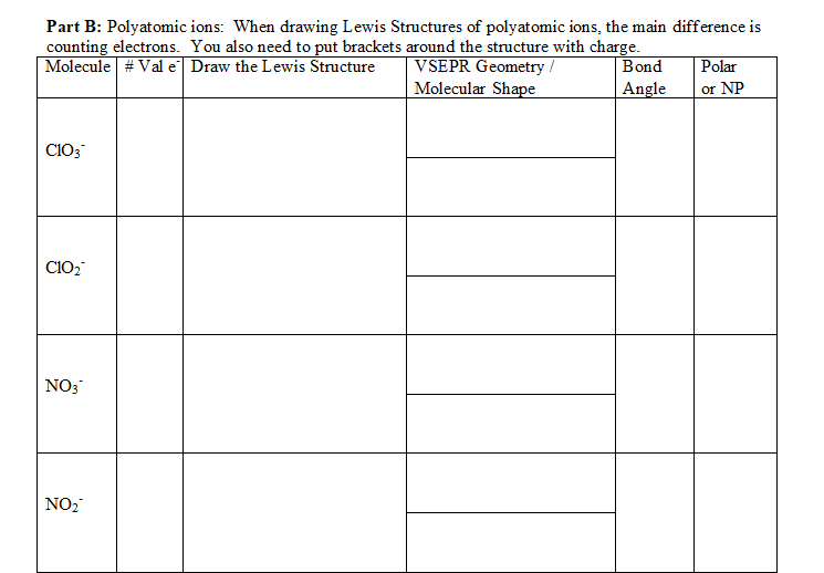 Solved Part B: Polyatomic ions: When drawing Lewis | Chegg.com