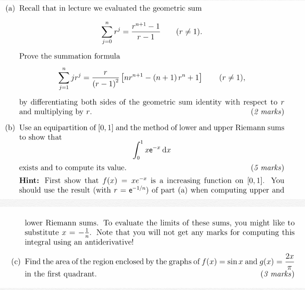 Solved (a) Recall that in lecture we evaluated the geometric | Chegg.com