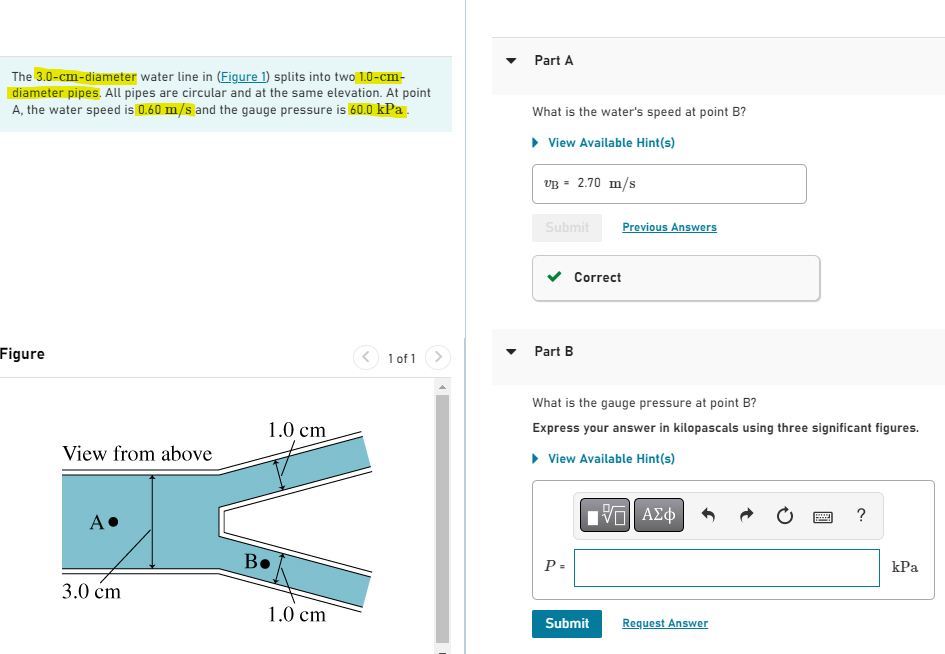 Solved The 3.0-cm-diameter water line in (Figure 1) splits | Chegg.com