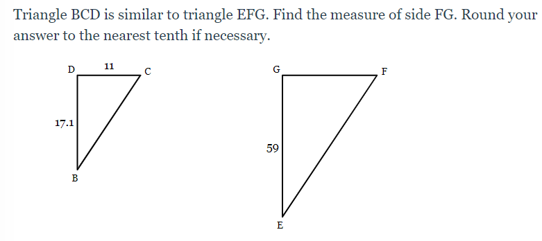 Solved Triangle BCD is similar to triangle EFG. Find the | Chegg.com