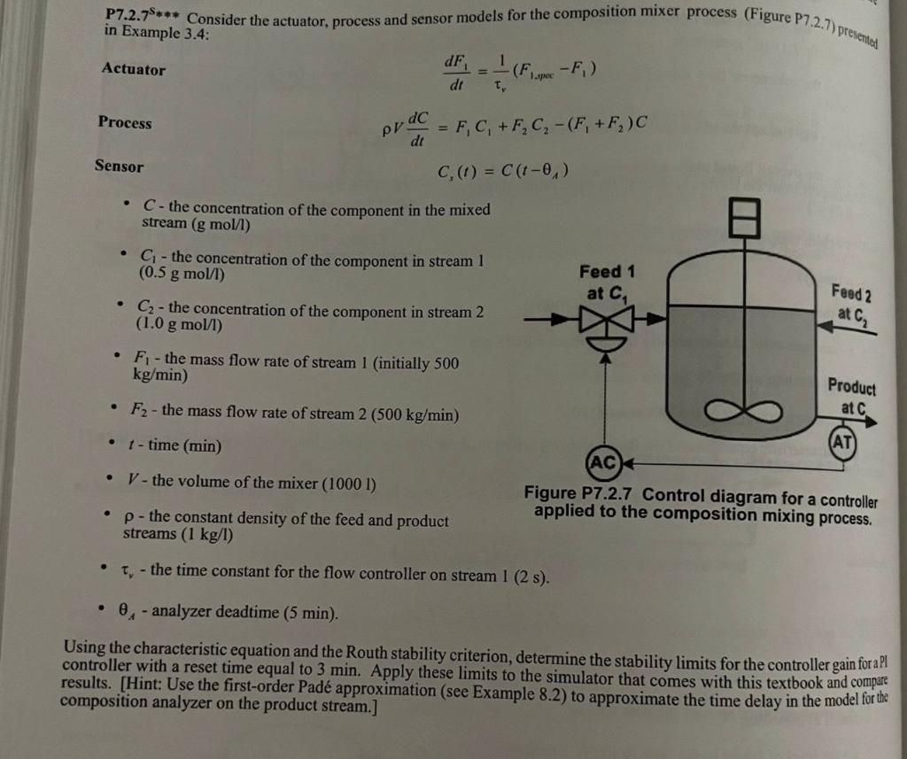 Solved P7.2.7 s∗∗∗ Consider the actuator, process and sensor | Chegg.com