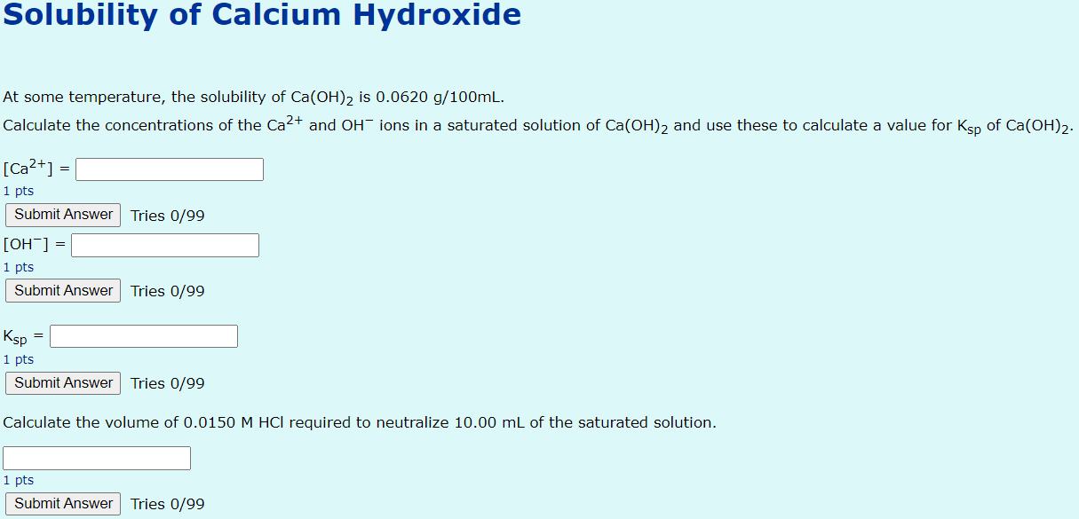 Solved Solubility of Calcium Hydroxide At some temperature, | Chegg.com