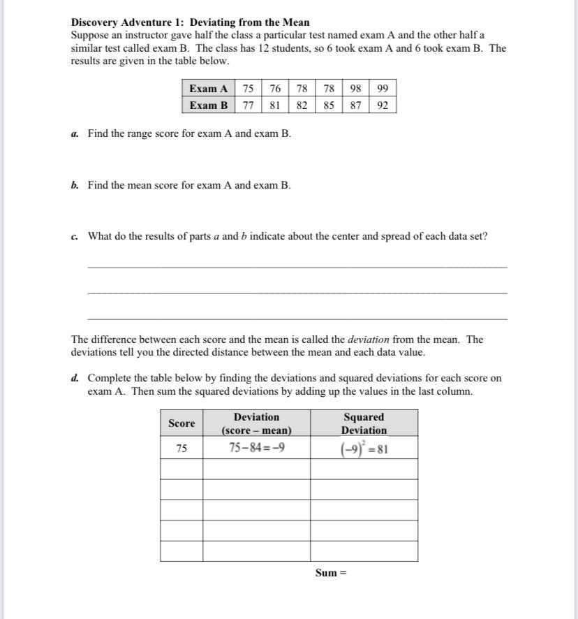Solved Discovery Adventure 1: Deviating from the Mean | Chegg.com