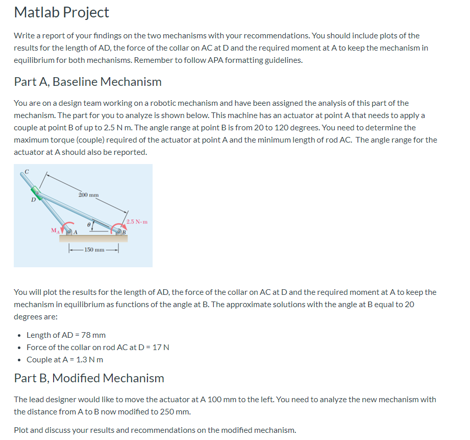 Matlab Project Write a report of your findings on the | Chegg.com