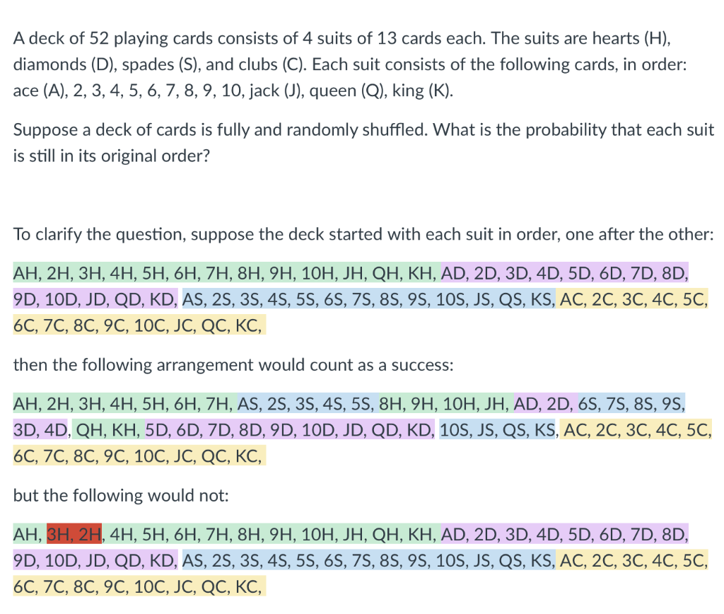 A deck of 52 playing cards consists of 4 suits of 13 | Chegg.com