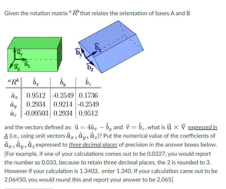 Solved Given the rotation matrix aRb that relates the | Chegg.com