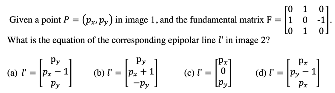 Solved ГО 1 0 Given a point P = (Px, py) in image 1, and the | Chegg.com