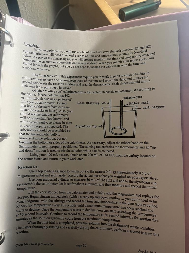 CROSS Experiment #6: Heat of Formation of MgO CCCCCCC | Chegg.com