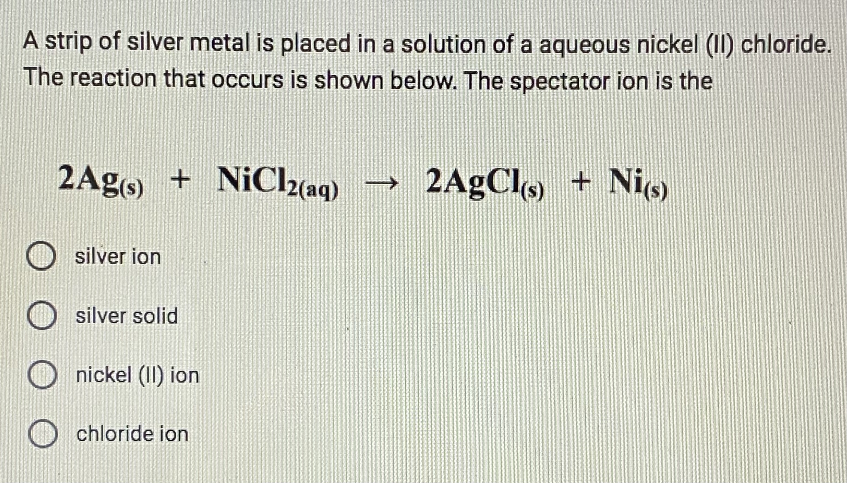 Solved A strip of silver metal is placed in a solution of a | Chegg.com