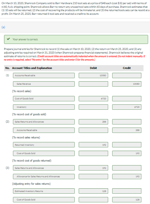 Solved On March 10, 2020. Shamrock Company sold to Barr | Chegg.com