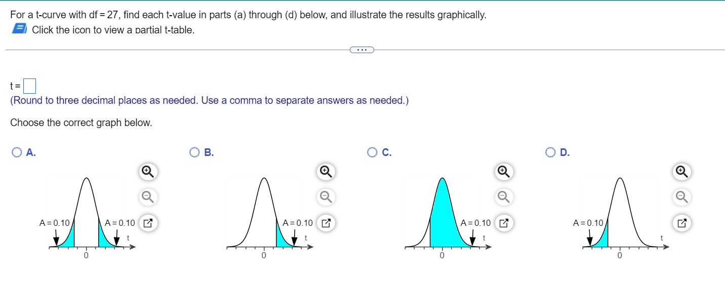 Solved For a t-curve with df = 27, find each t-value in | Chegg.com