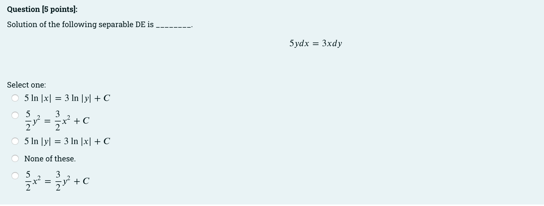 Solved Question [5 points]: Solution of the following | Chegg.com