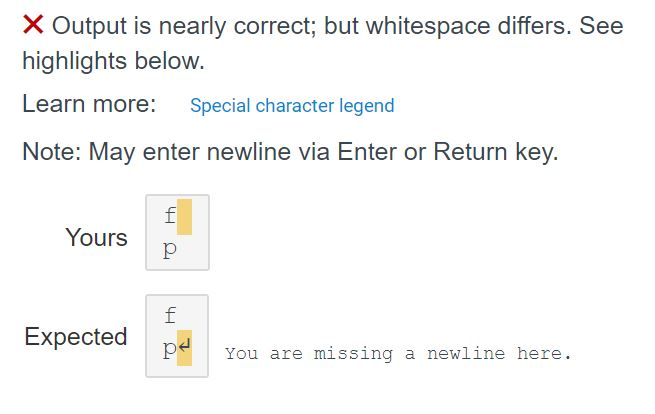 Solved Output Is Nearly Correct But Whitespace Differs See Chegg